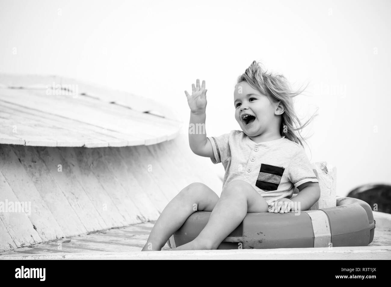happiness and childhood. marine lifestyle and activity. small happy ...