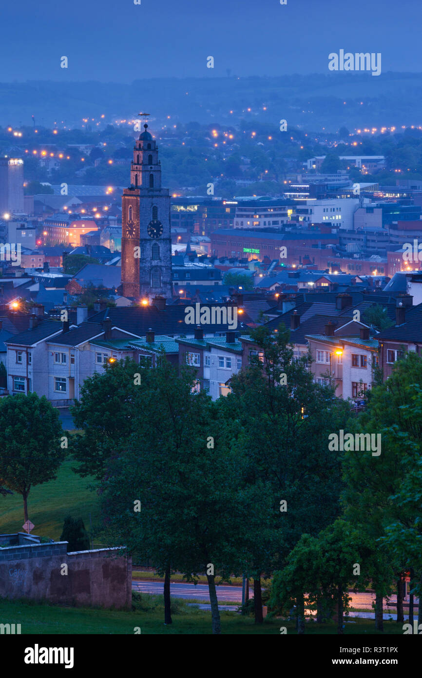 Ireland, County Cork, Cork City, elevated city view from the west, dusk ...