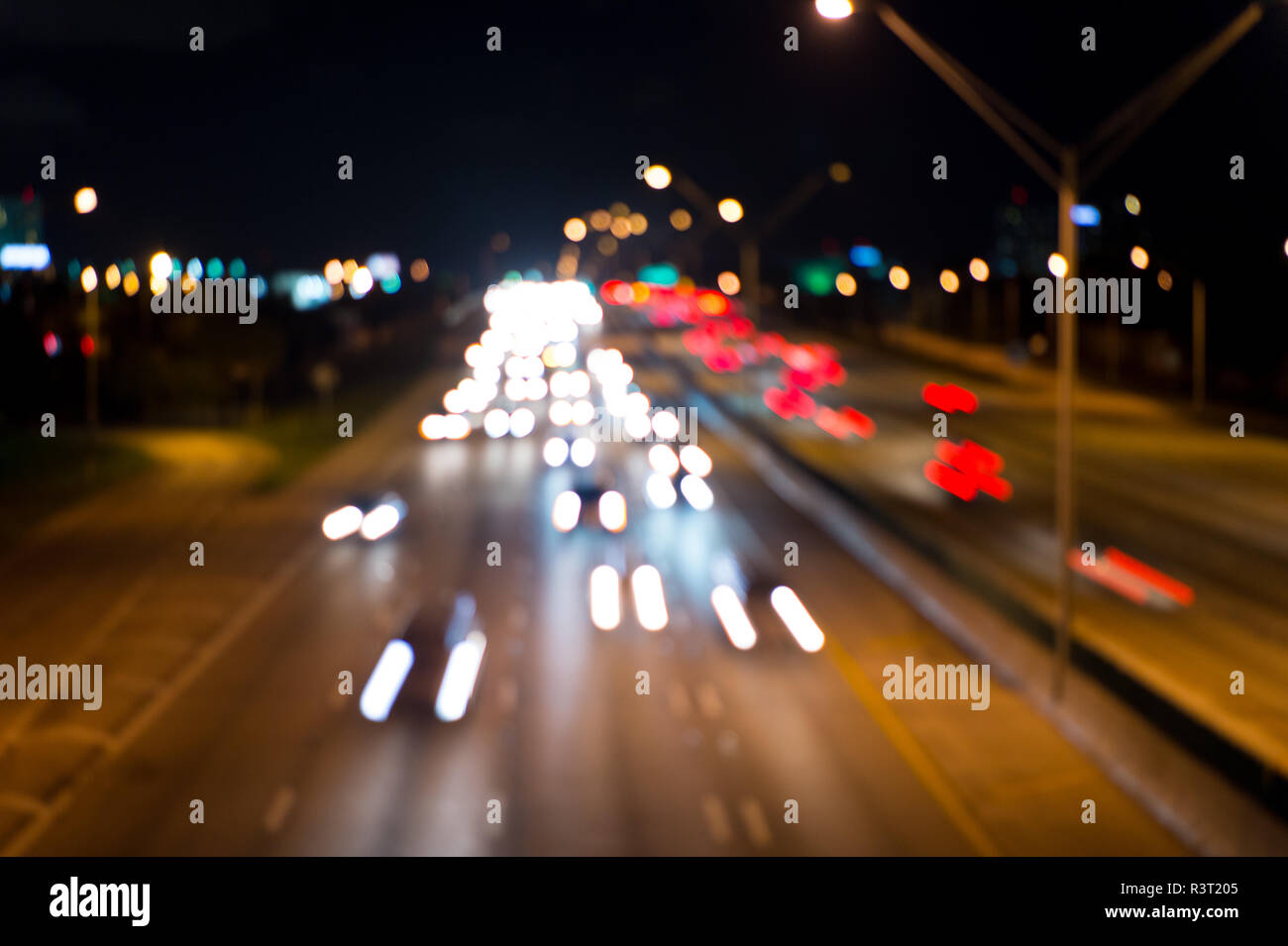 Traffic, speed, motion concept. Highway road with car trails at night ...