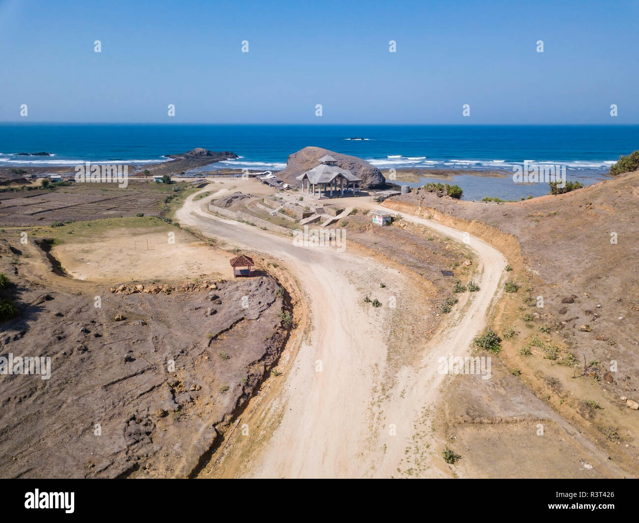 Indonesia, Aerial view of Lombok, sand track to temple Stock Photo - Alamy