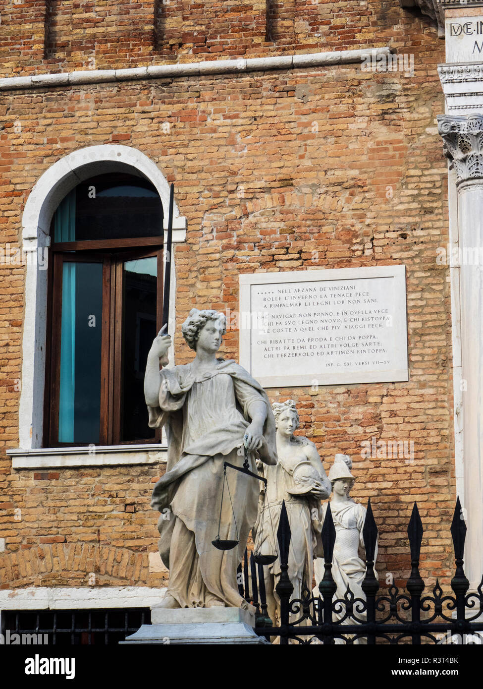 Italy, Venice, Top of Arsenal entrance with Carvings and Statues Stock ...
