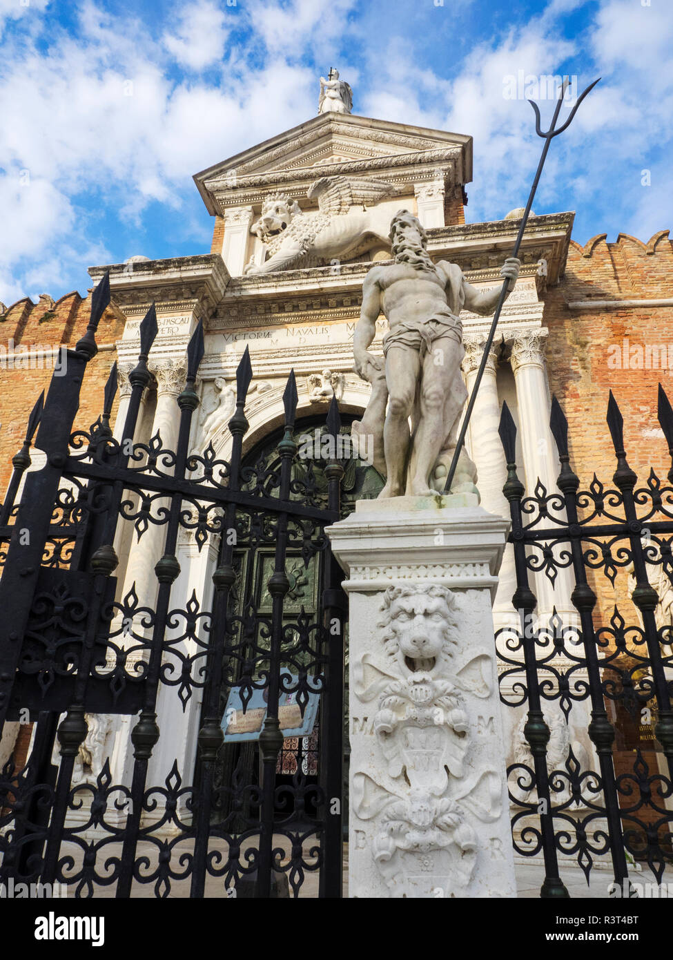 Italy, Venice, Top of Arsenal entrance with Carvings and Statues Stock ...