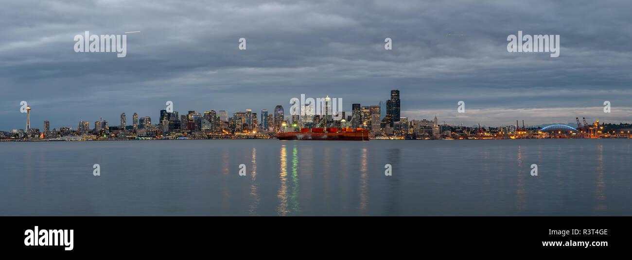 View of Downtown Seattle With Skyscrappers Lights On Stock Photo - Alamy