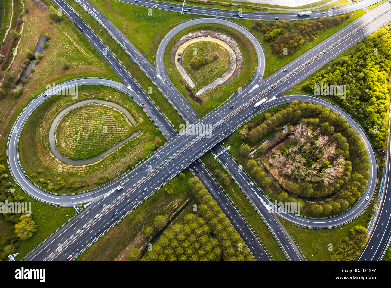 Near Amsterdam, Netherlands. Aerial view of road junctions Stock Photo ...