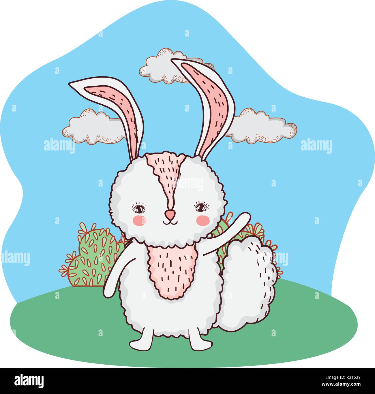 cute little rabbit character in the camp vector illustration design ...