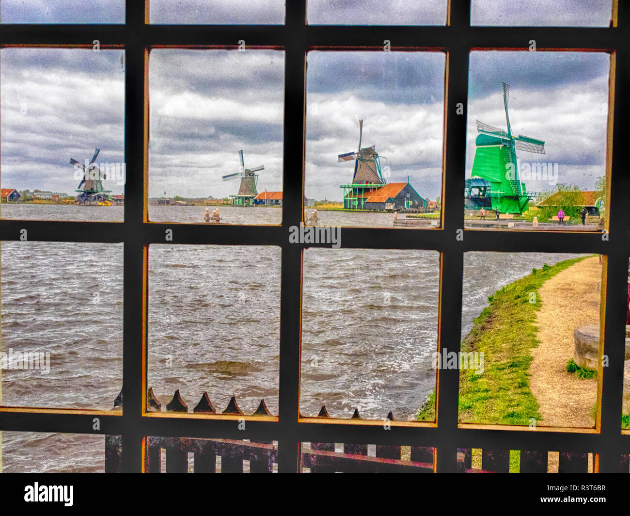 Netherlands, Zaandam, Zaanse Schans windmills on a cloudy day Stock ...