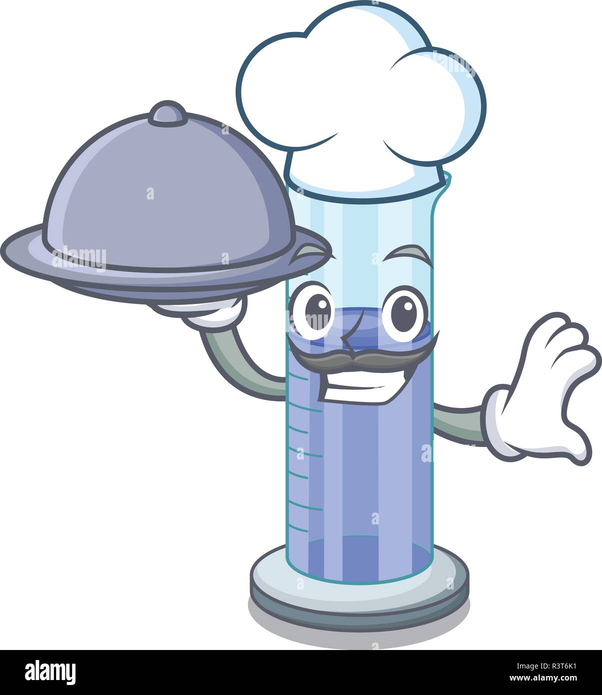 Chef with food graduated shaped cylinder Isolated on cartoon Stock ...