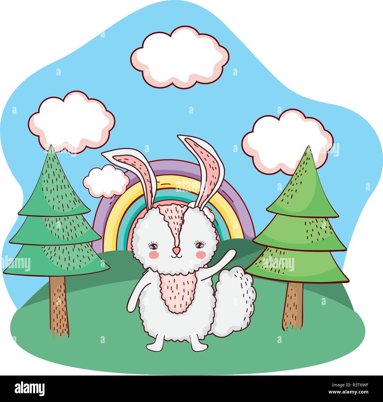 cute little rabbit character in the camp vector illustration design ...