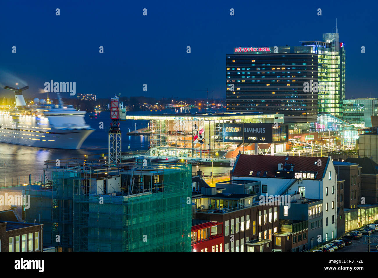 Netherlands, Amsterdam. Eastern Docklands, elevated port view with ...
