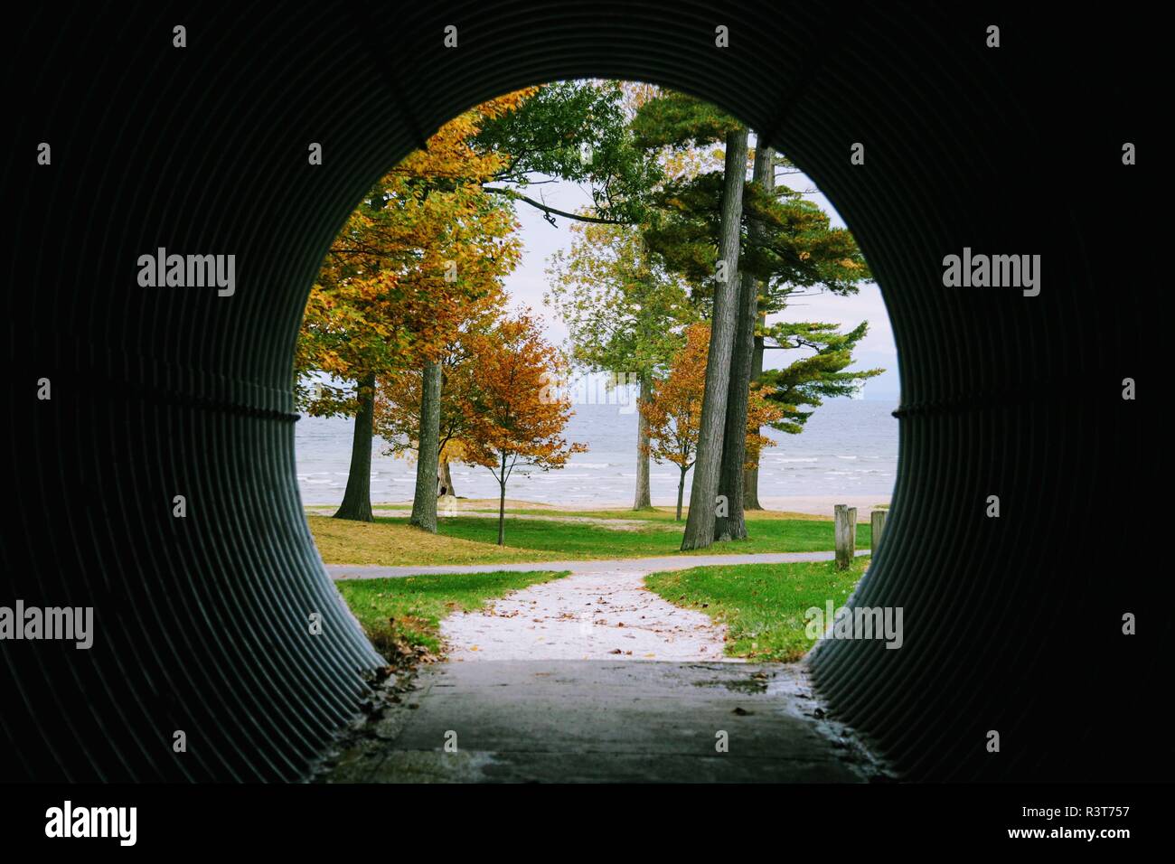 Looking through the tunnel at North Beach in Burlington, Vermont Stock ...