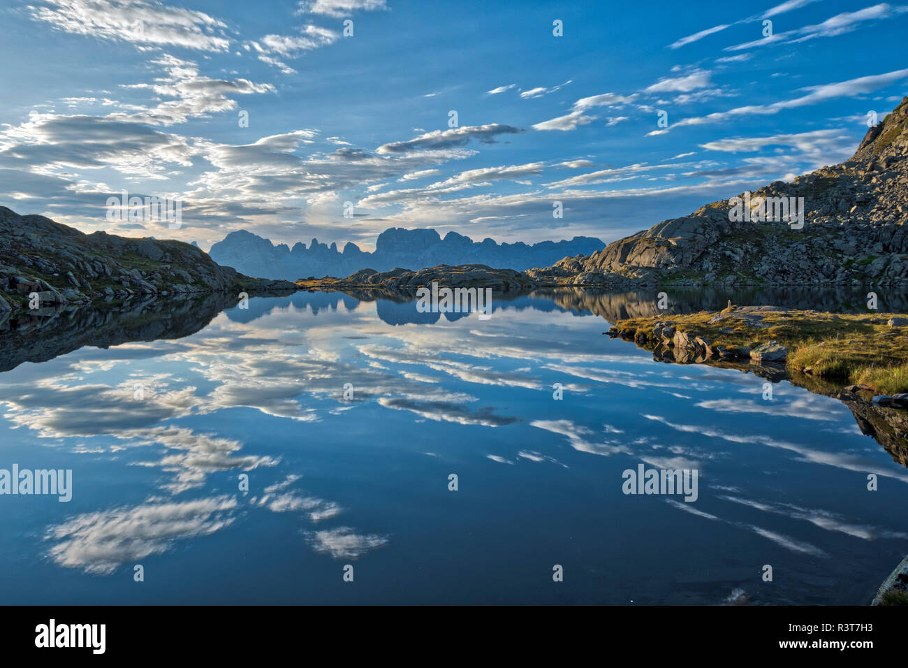 Italy, Trentino, Rendena Valley, Lake Nero and Brenta mountain range at ...