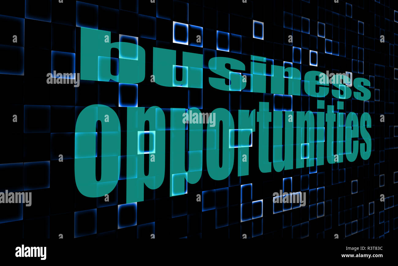 Pixelated words business opportunities on digital background Stock ...