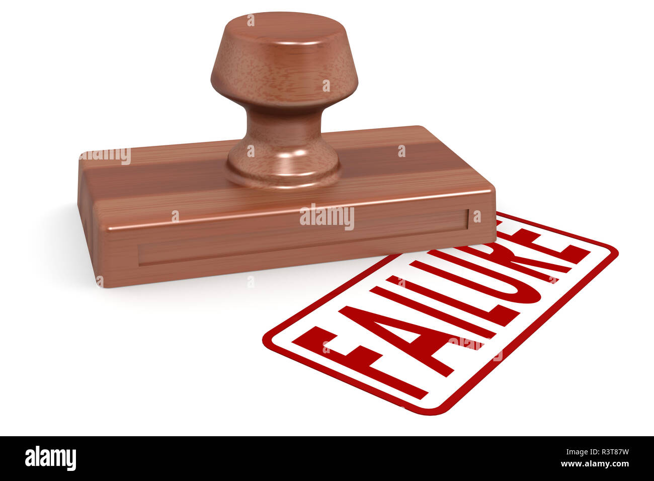 Wooden stamp failure with red text Stock Photo - Alamy