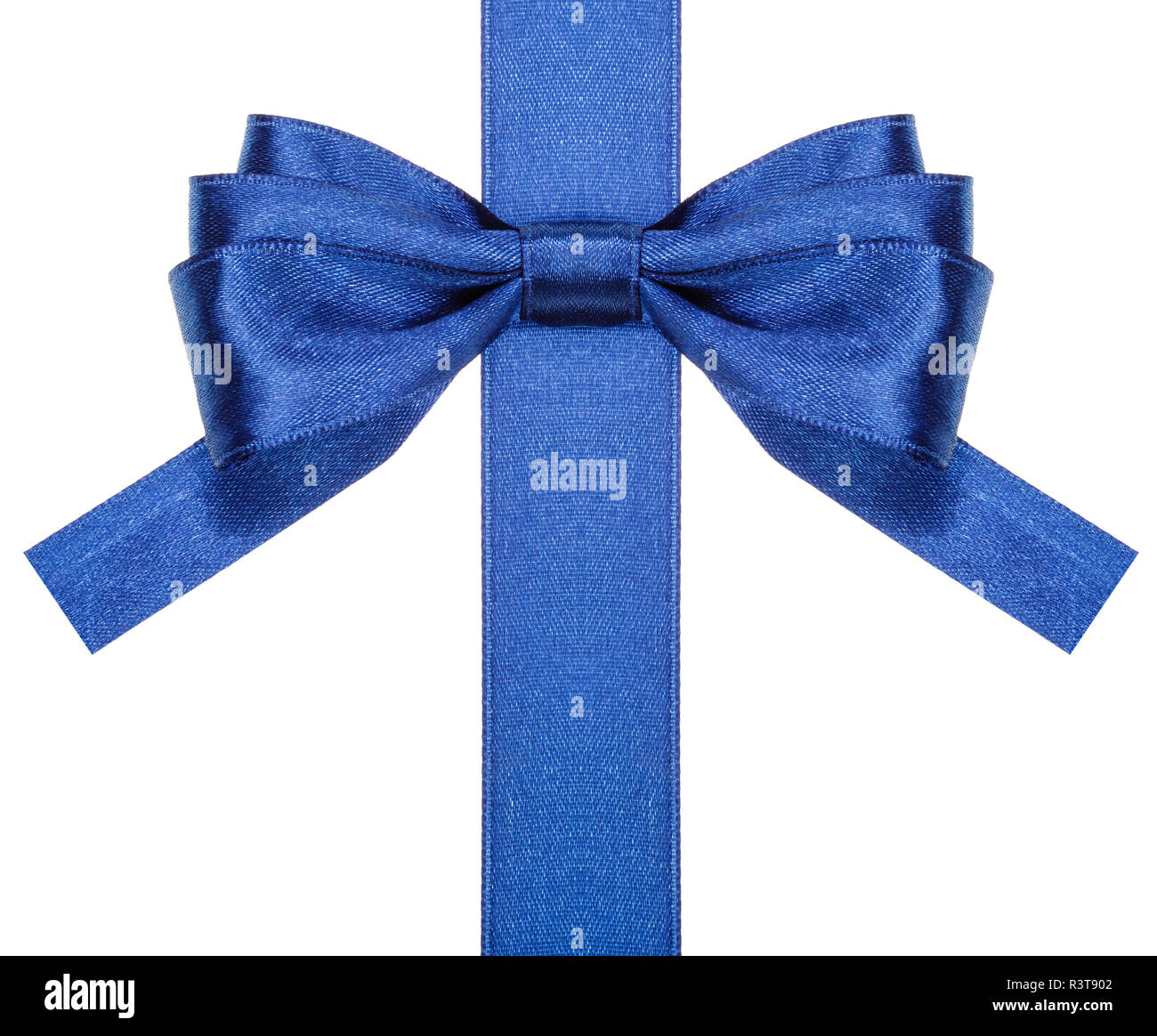 blue bow with square cut ends on vertical ribbon Stock Photo - Alamy