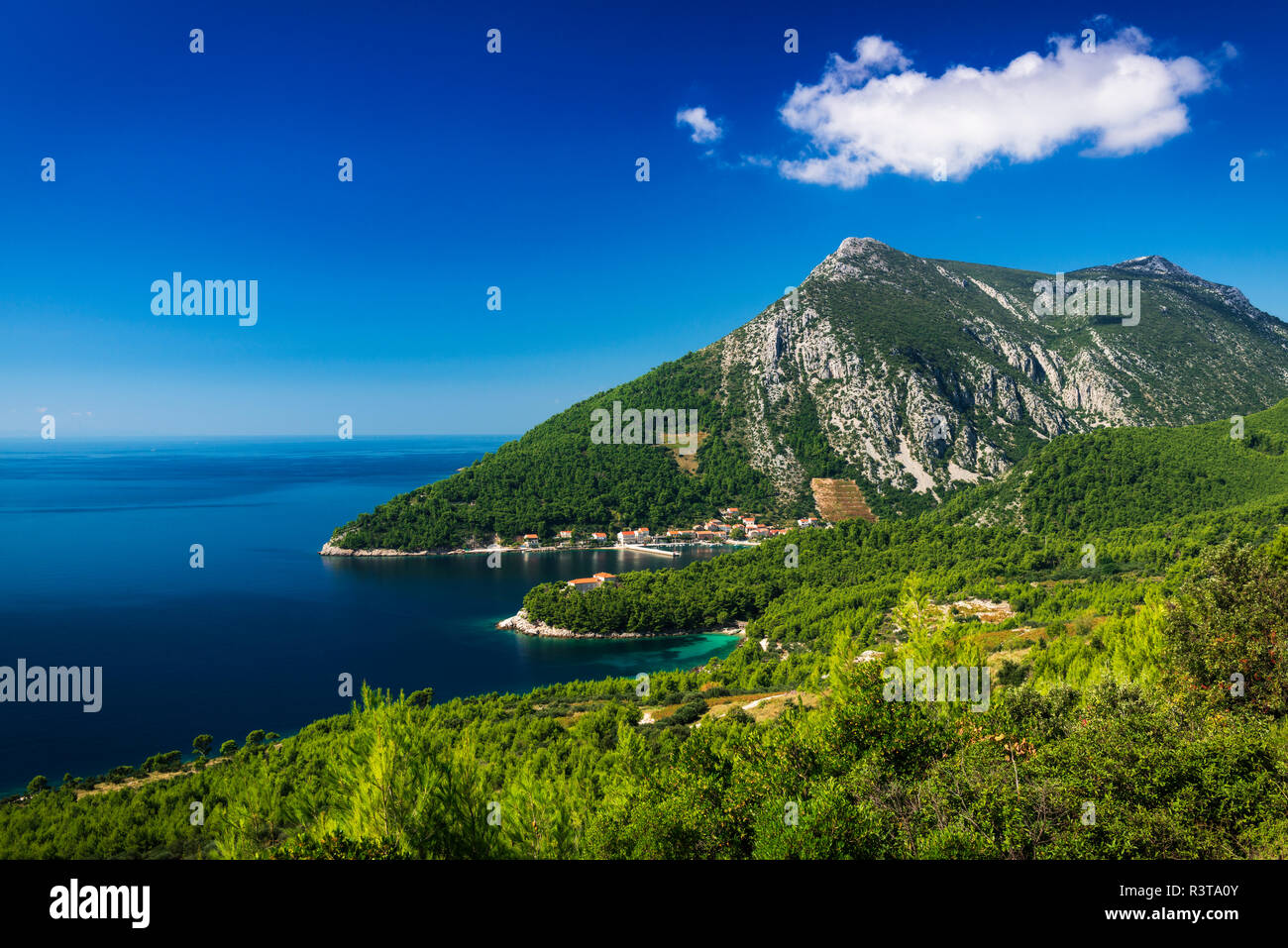 The village of Trstenik on the Peljesac Peninsula above the Adriatic Sea, Dalmatia, Croatia ...