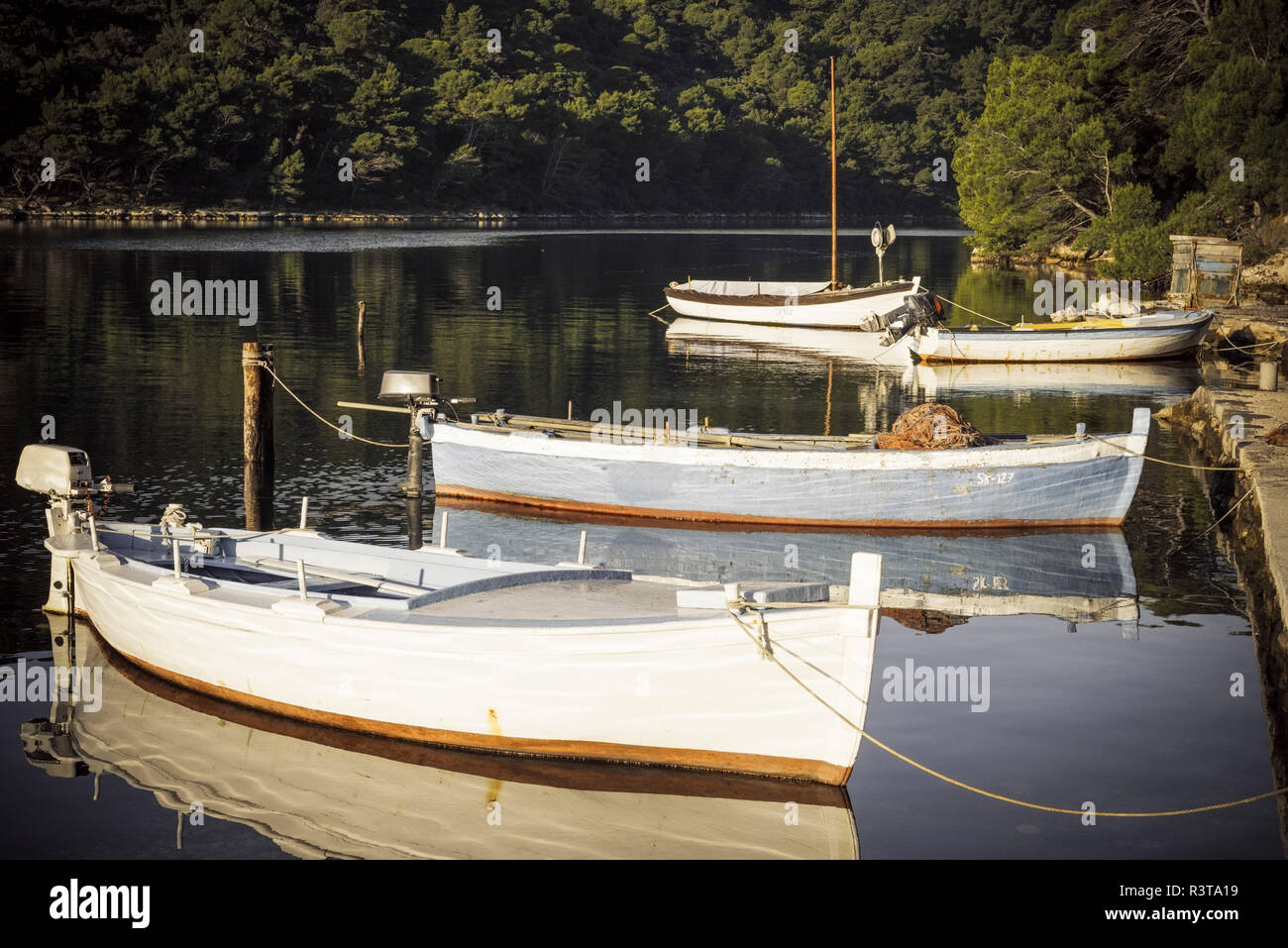 Fishing boats at Soline, Mljet Island National Park, Dalmatia, Croatia ...