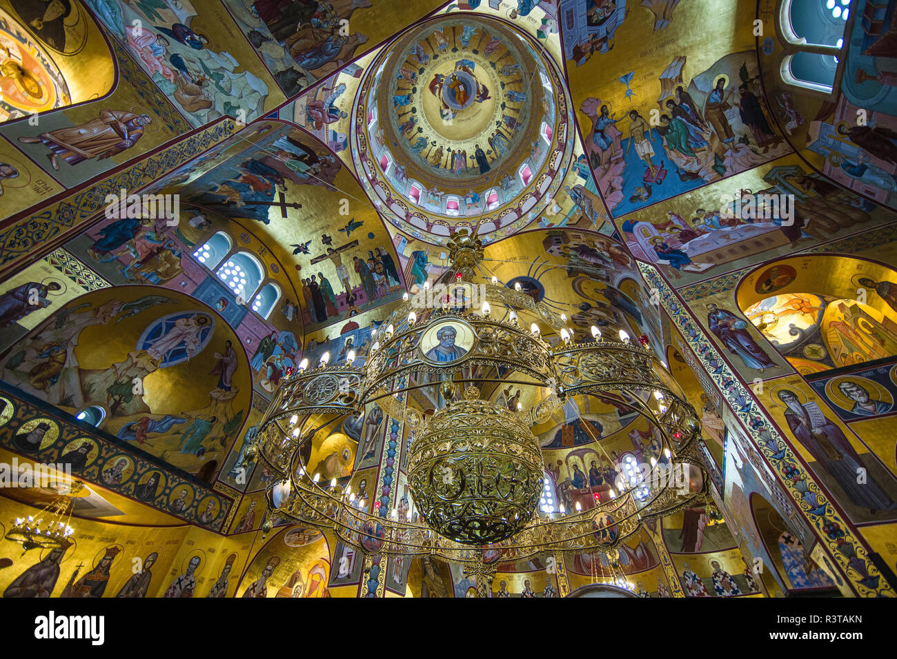 Montenegro, Podgorica. Interior of Serbian Orthodox Church. Credit as ...
