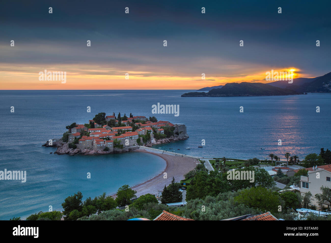 Montenegro, St. Stephen Island. Landscape with coastal island. Credit ...