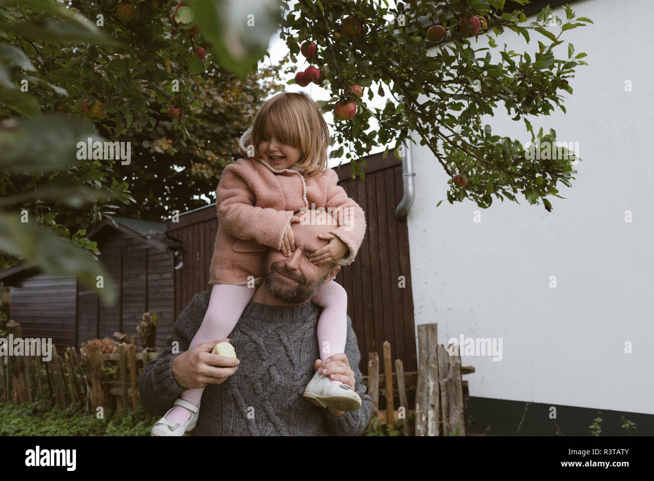 Father carrying his little daughter on shoulders Stock Photo - Alamy