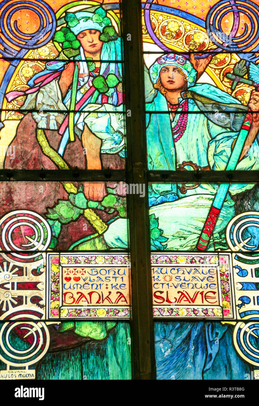 Art Nouveau Stained glass window, designed by the artist A. Mucha, in ...