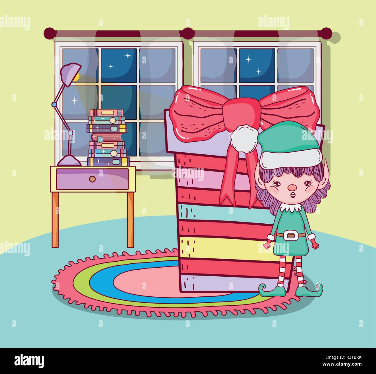cute santa helper with gifts in the house vector illustration design ...