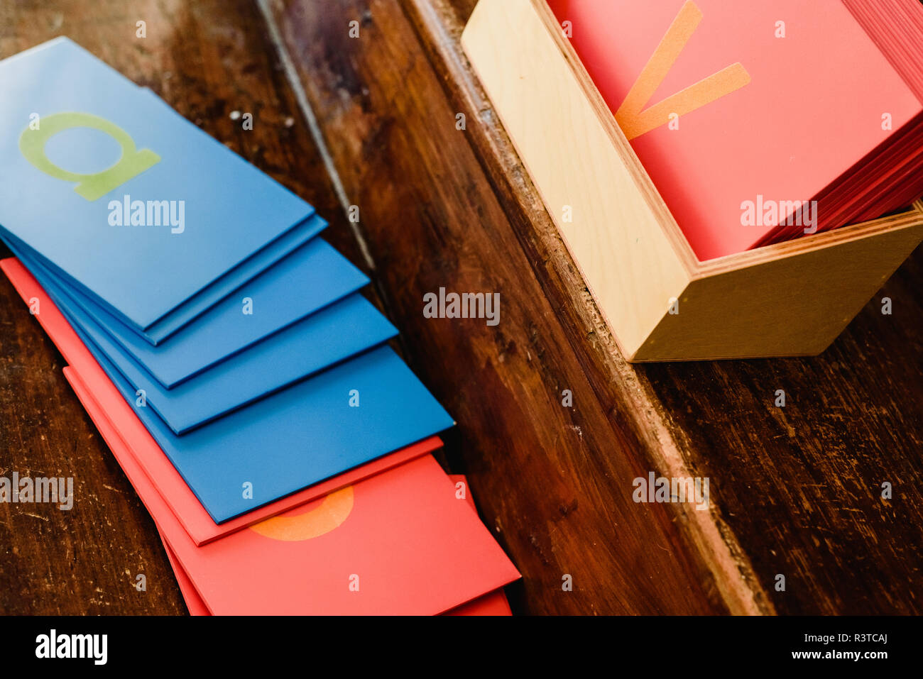 Reading and writing cards in a method montessori school Stock Photo - Alamy