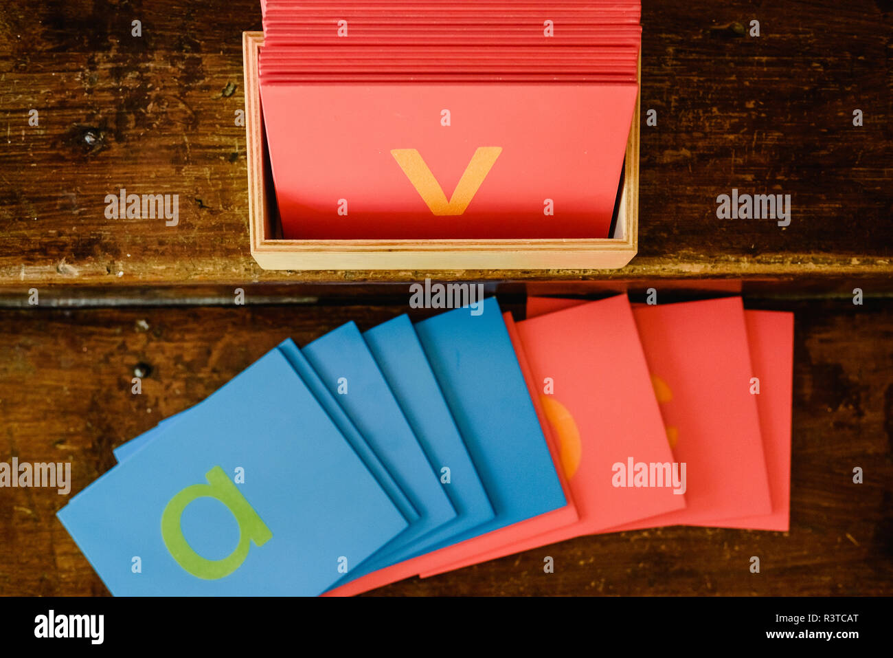Reading and writing cards in a method montessori school Stock Photo - Alamy