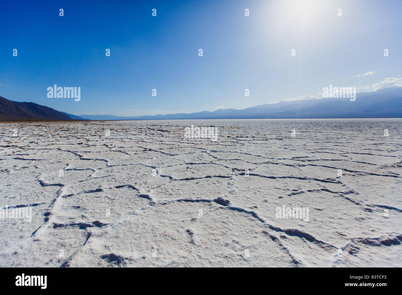 Vibrant view of Badwater basin, endorheic basin in Death Valley ...