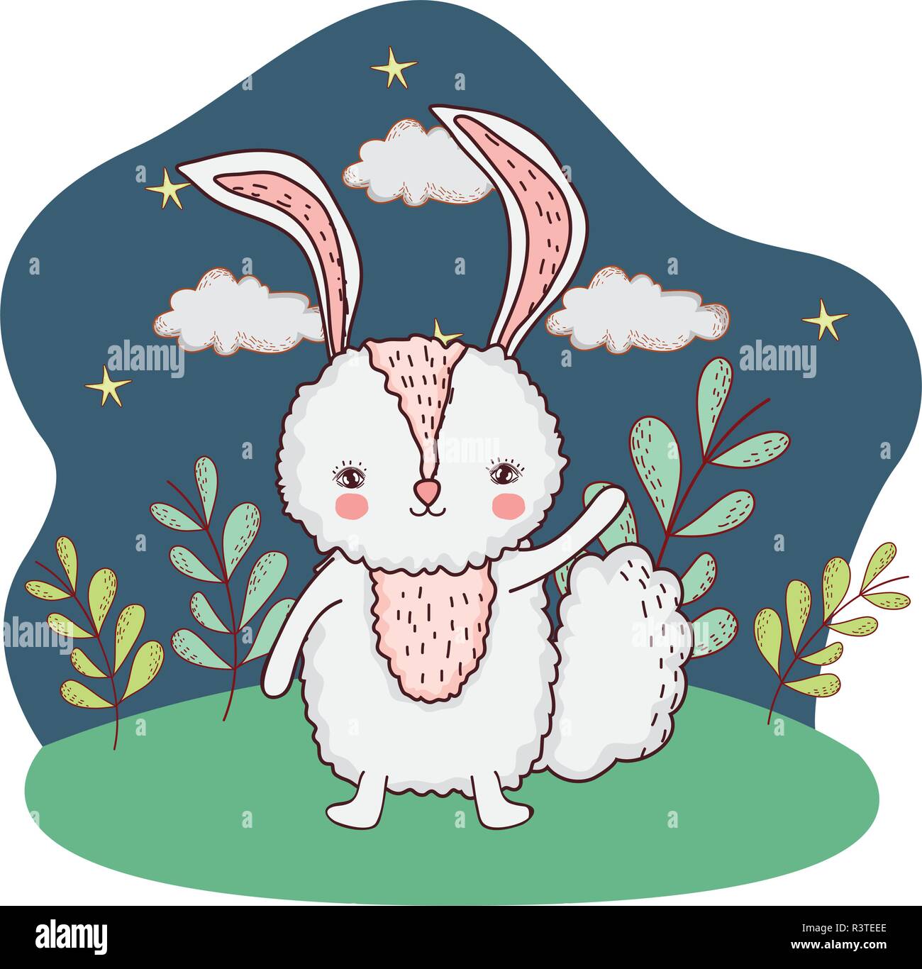 cute little rabbit character in the camp vector illustration design ...
