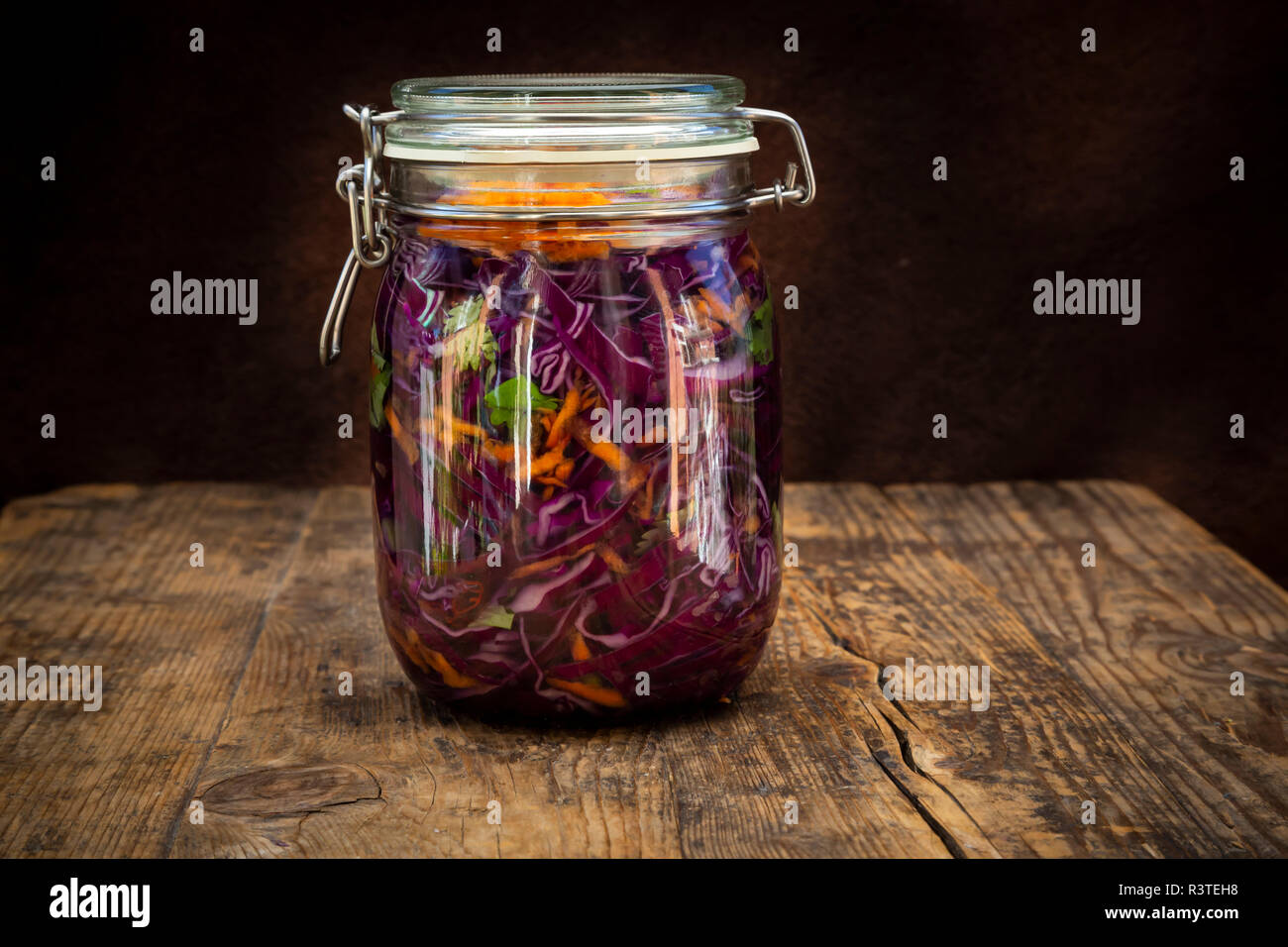 Homemade red cabbage, fermented, with chili, carrot and coriander ...