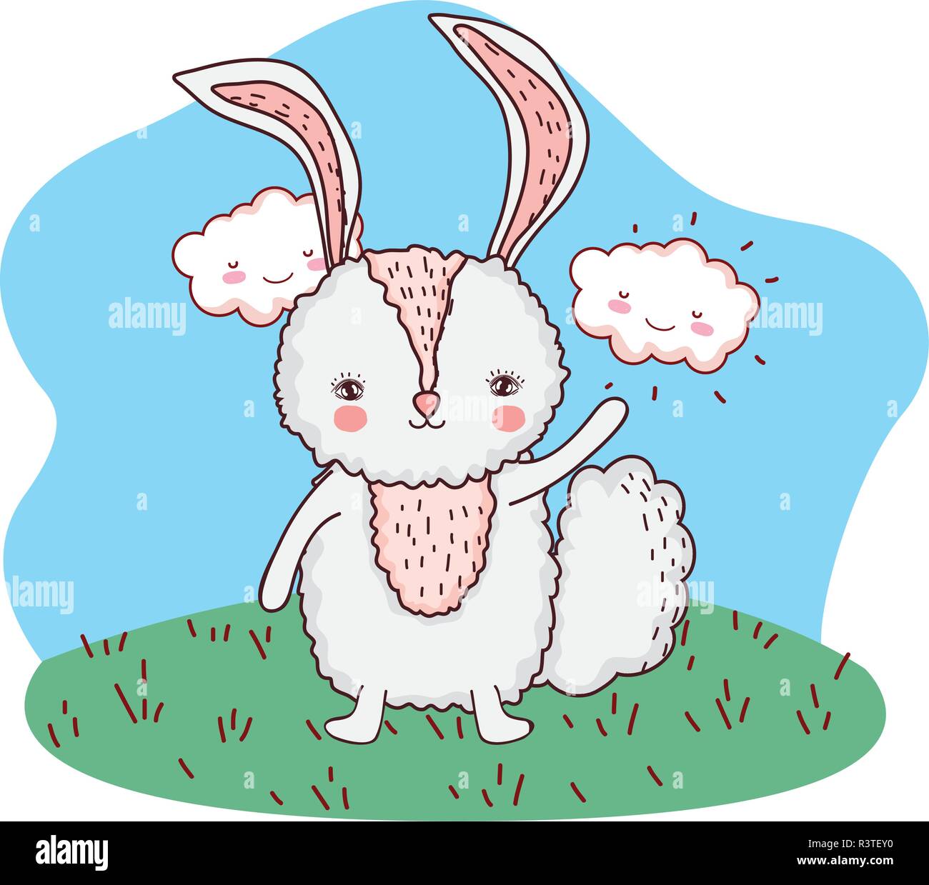 cute little rabbit character in the camp vector illustration design ...