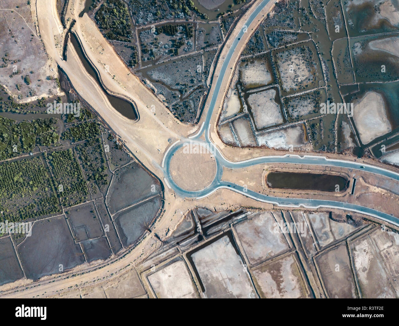 Indonesia, Lombok, Aerial view of Kuta Mandalika, roundabout from above ...
