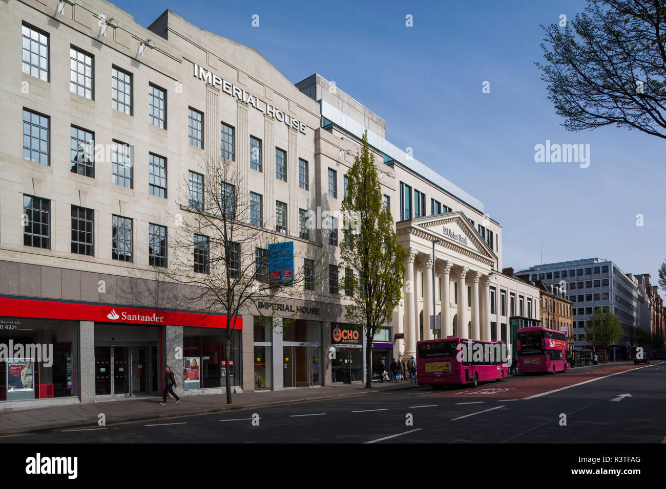 UK, Northern Ireland, Belfast, buildings along Donegal Square East ...