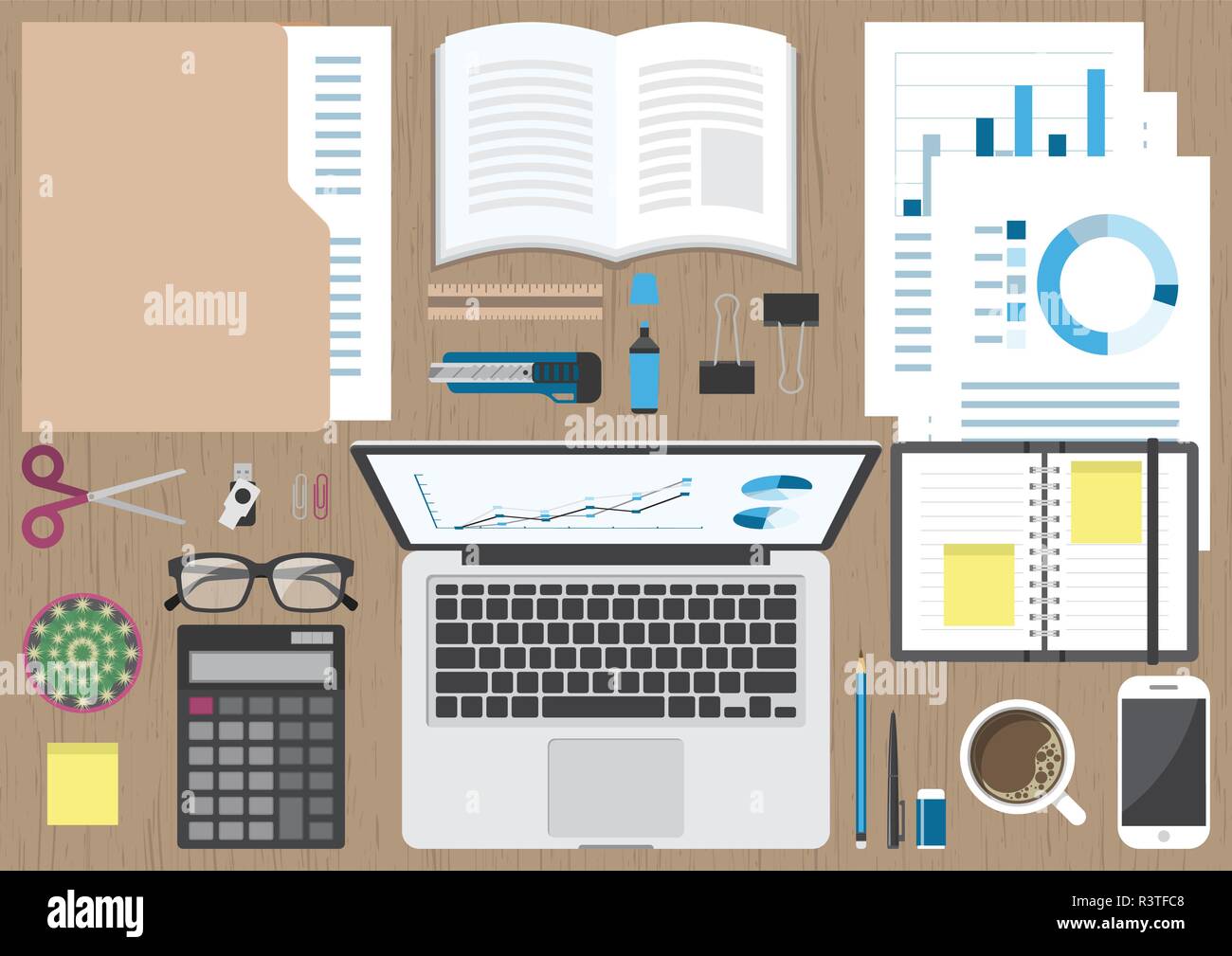 Work desk calculator coffee Stock Vector Images - Alamy