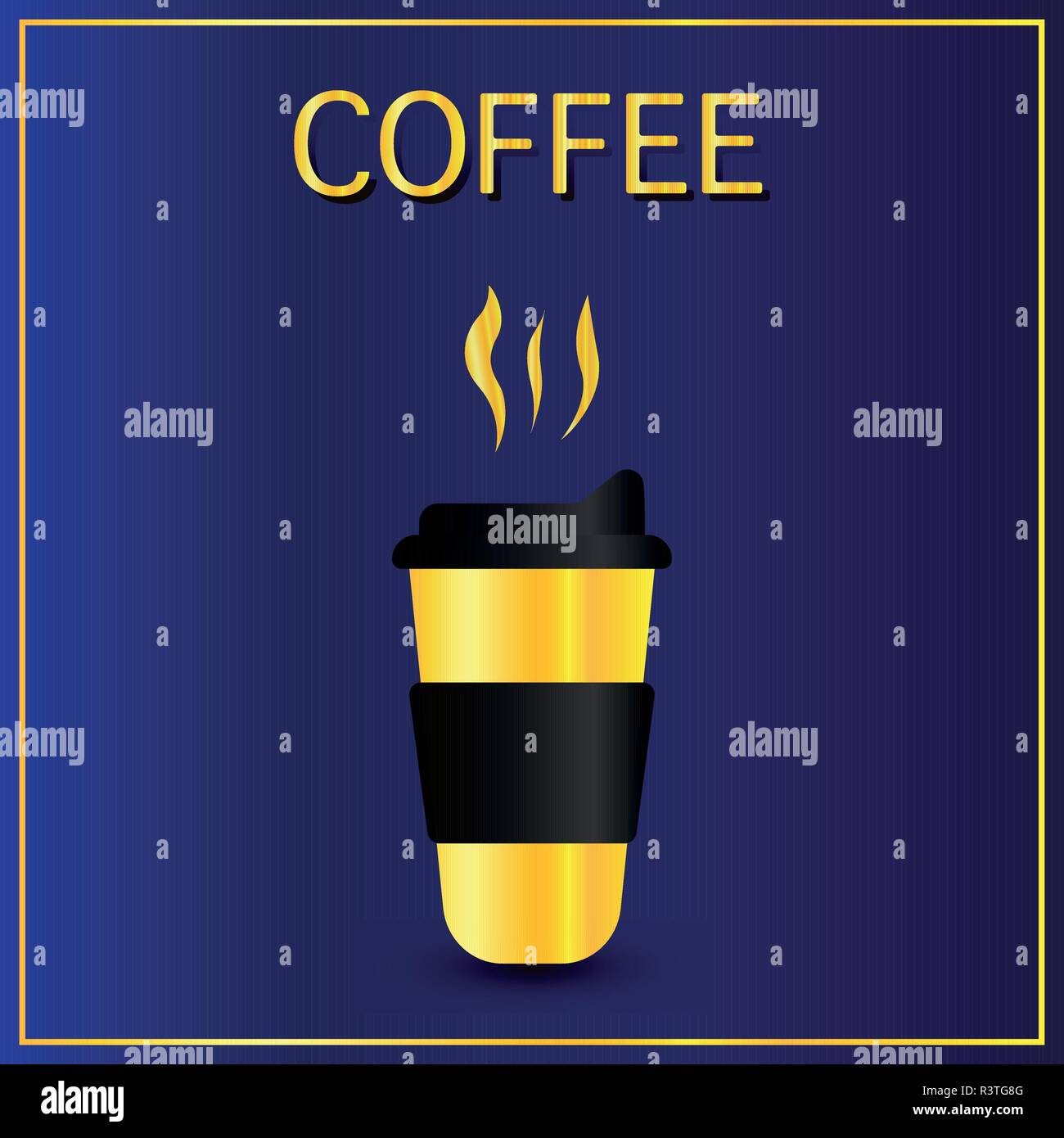 Cofee cup icon flat. Simple gold pictogram on dark blue background ...