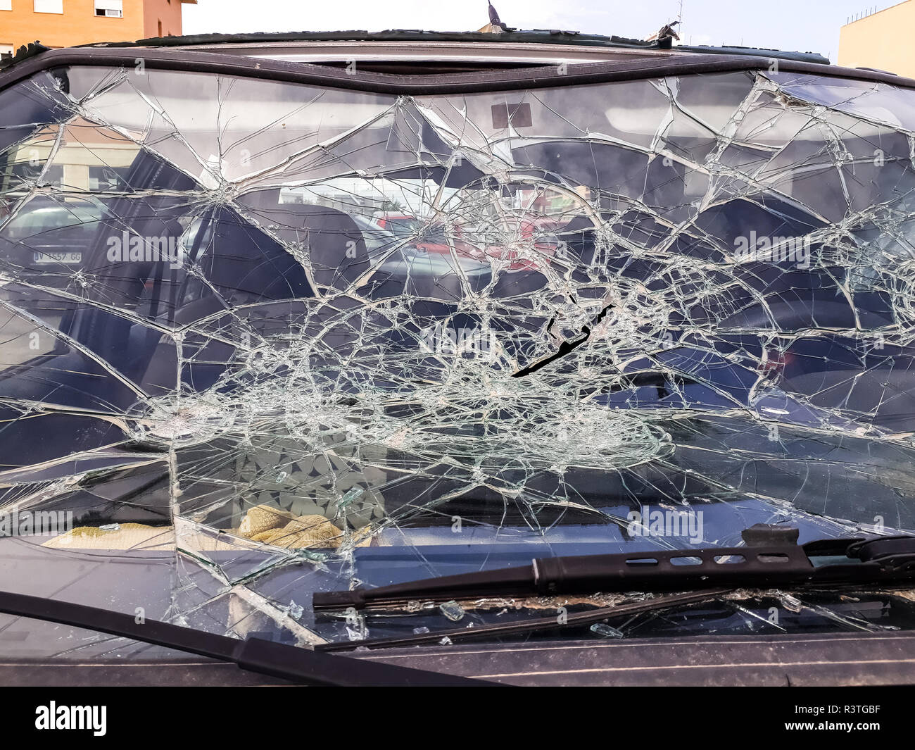 Car windshield broken by an accident Stock Photo - Alamy