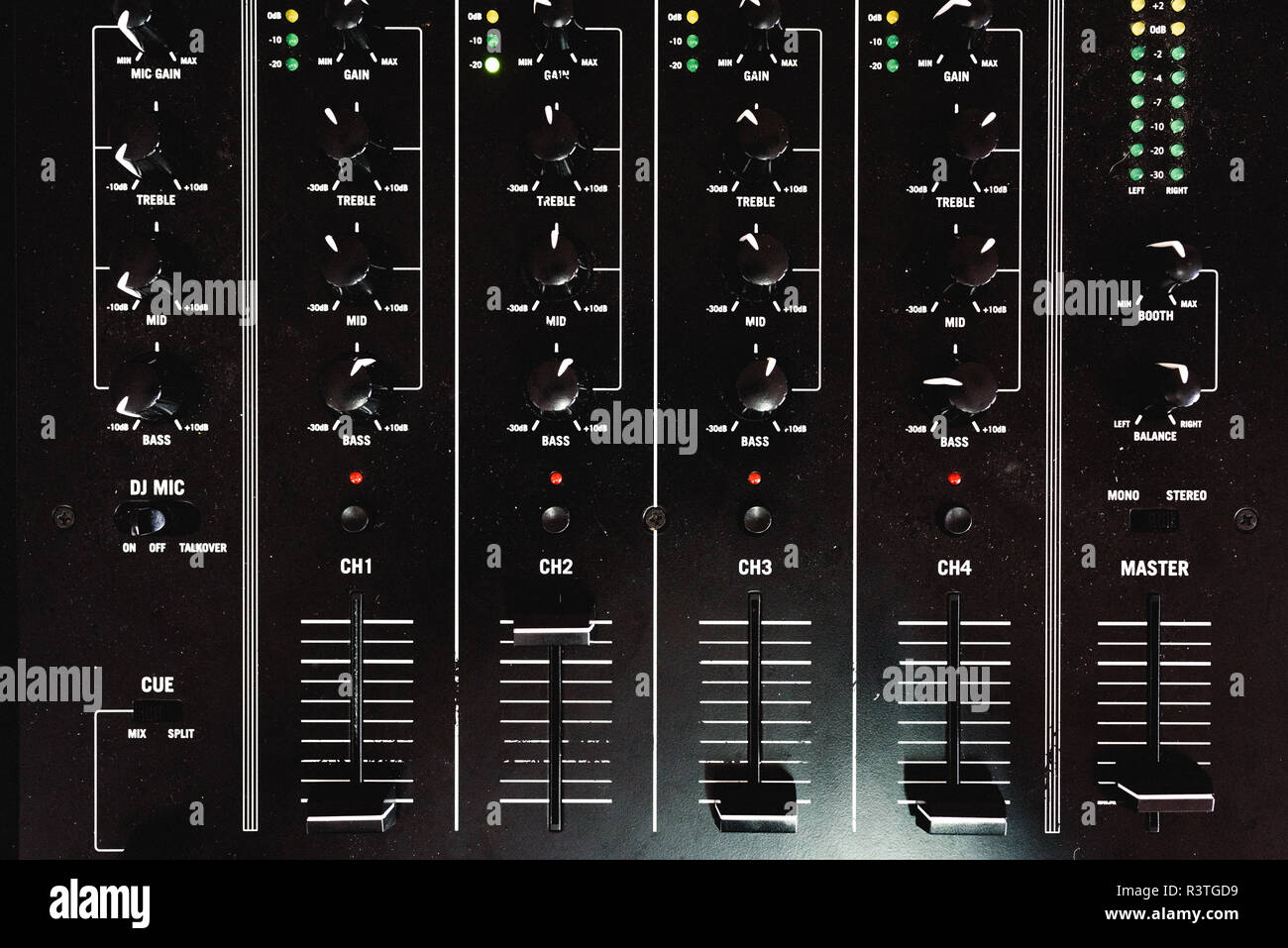 Control panel with sliders of an audio mixer for DJ Stock Photo - Alamy