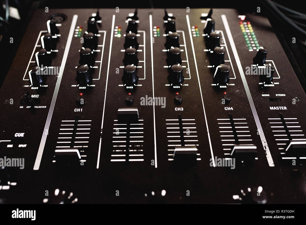 Control panel with sliders of an audio mixer for DJ Stock Photo - Alamy
