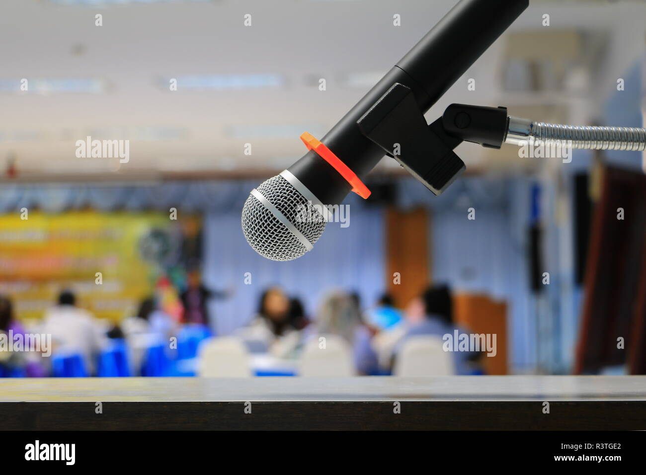 microphone Close up in conference room :Select focus with shallow depth ...