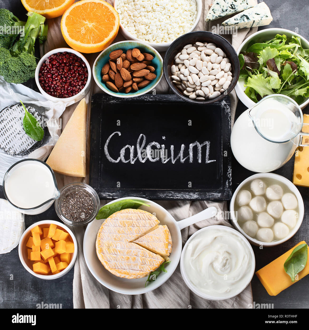 Foods rich in calcium. Healthy food. Top view Stock Photo - Alamy
