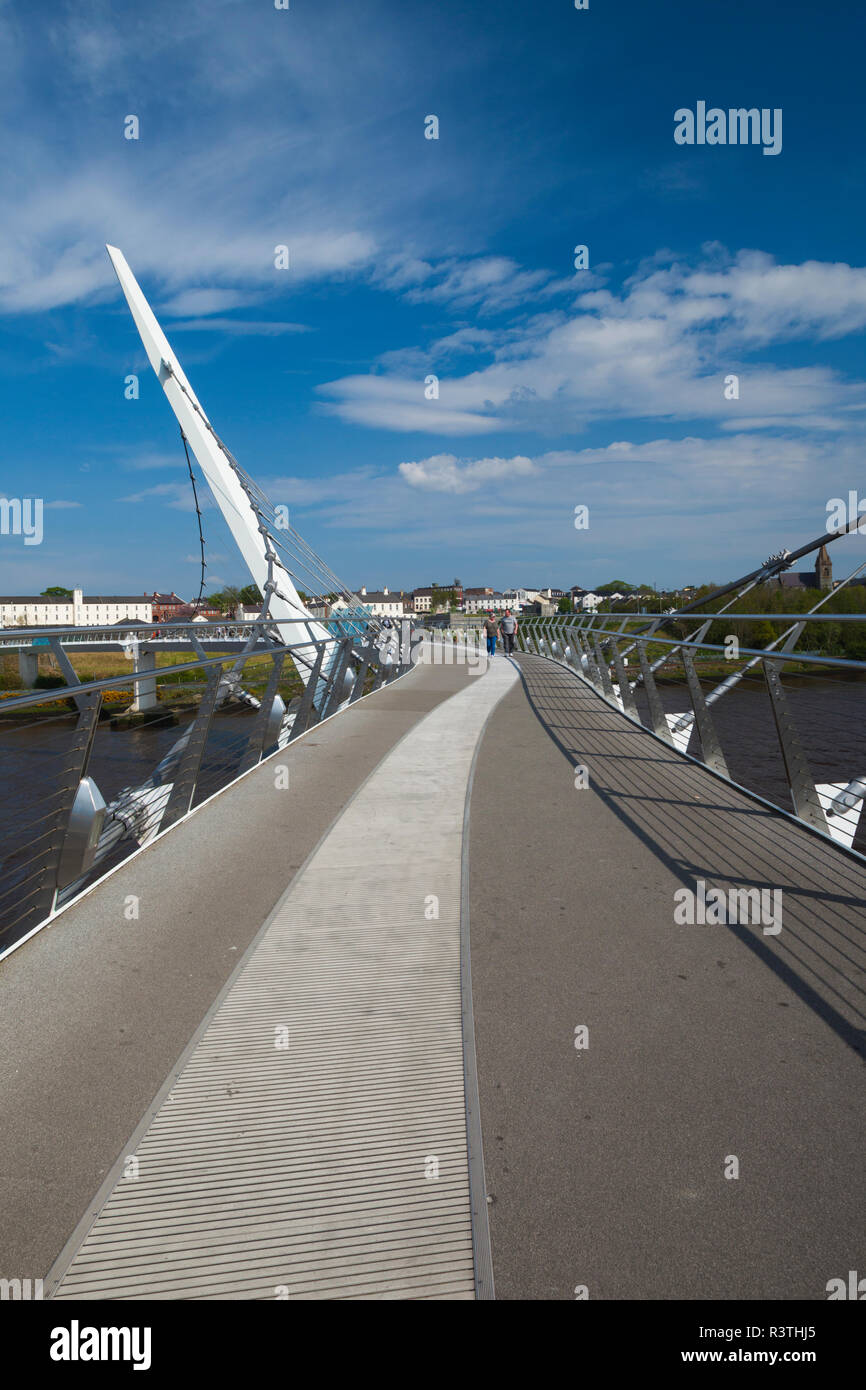 UK, Northern Ireland, County Londonderry, Derry, The Peace Bridge over ...