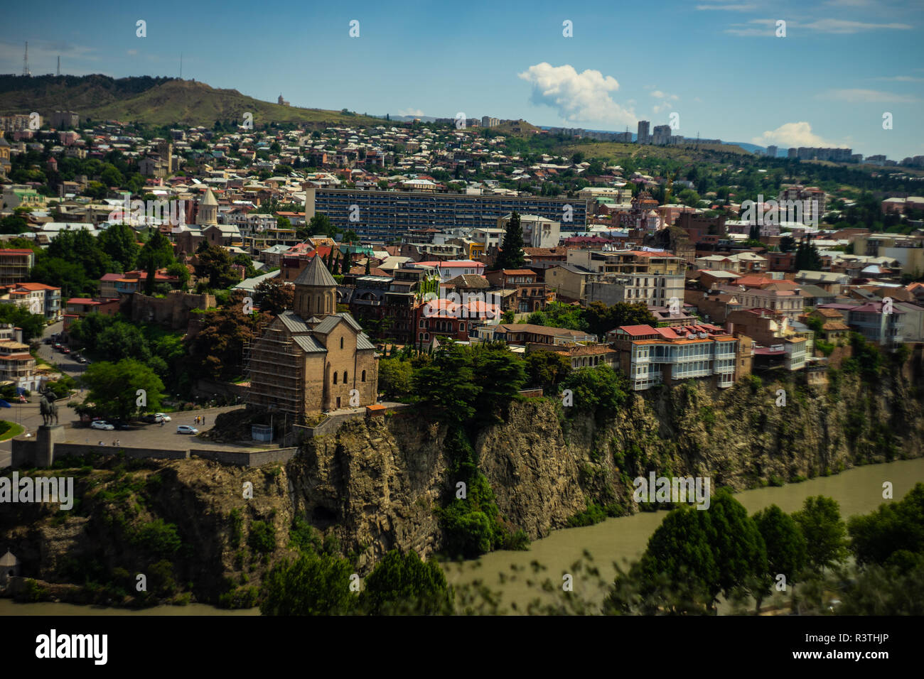 Traditional georgian carving balconies on Meidan square, and cableway ...