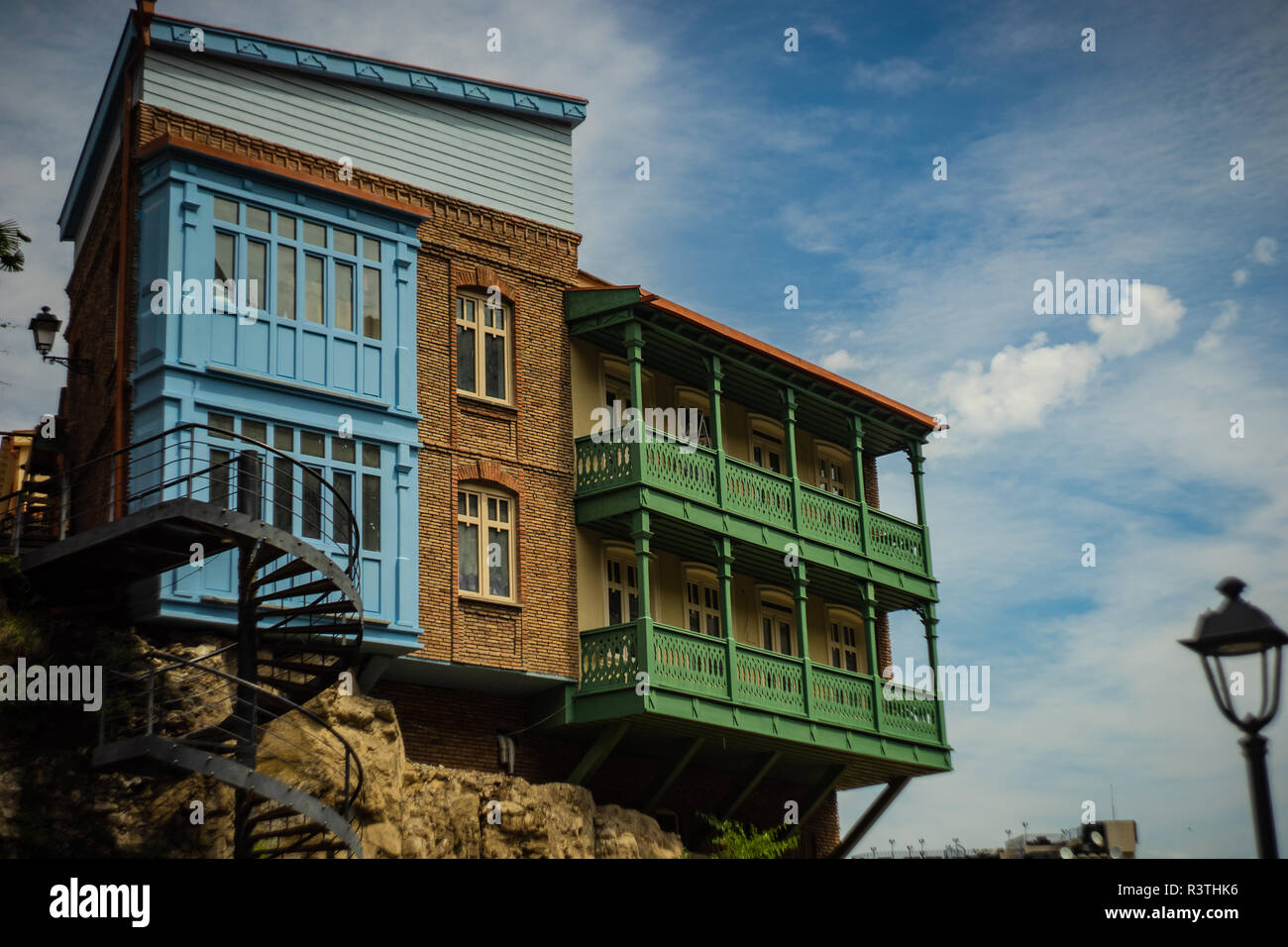Traditional georgian carving balconies on Meidan square, and cableway ...