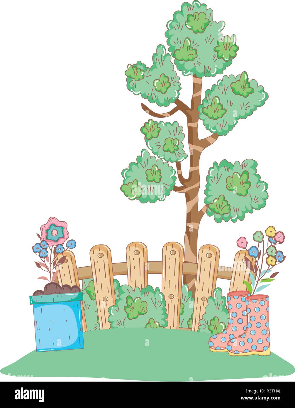 tree plant with fence vector illustration design Stock Vector Image ...