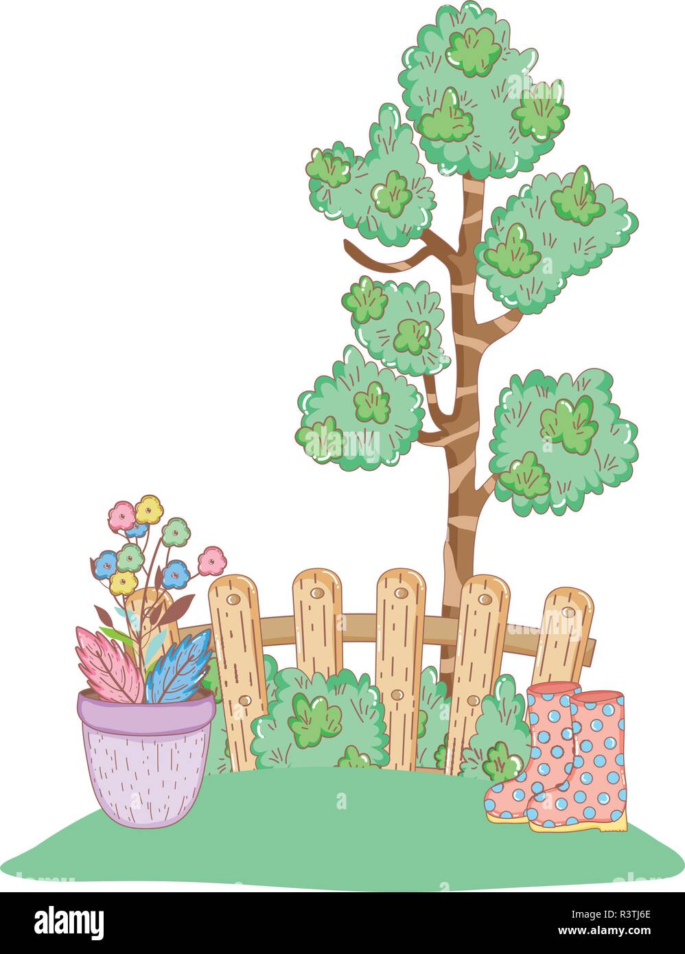 tree plant with fence vector illustration design Stock Vector Image ...