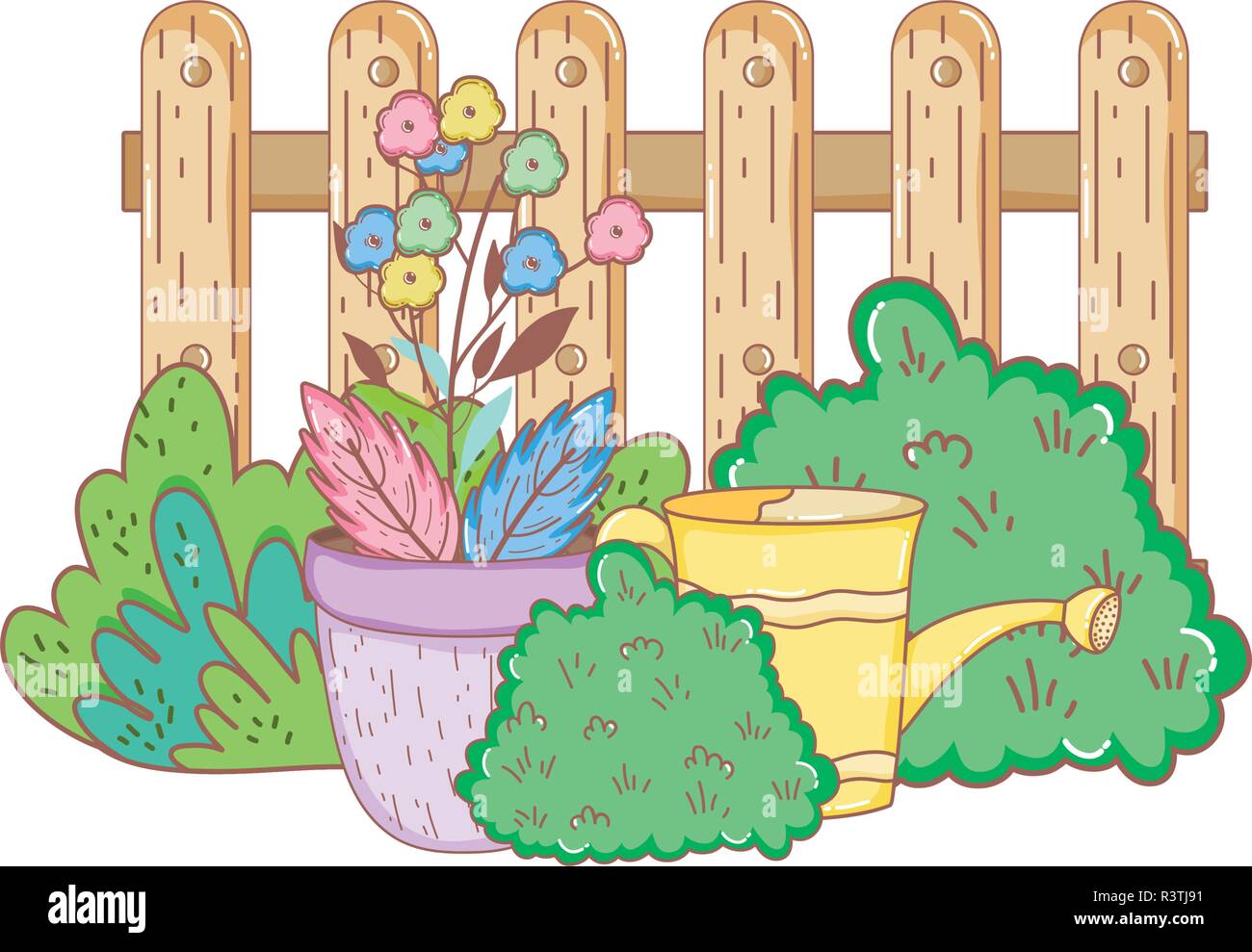 gardener shower sprinkler with flowers vector illustration design Stock ...