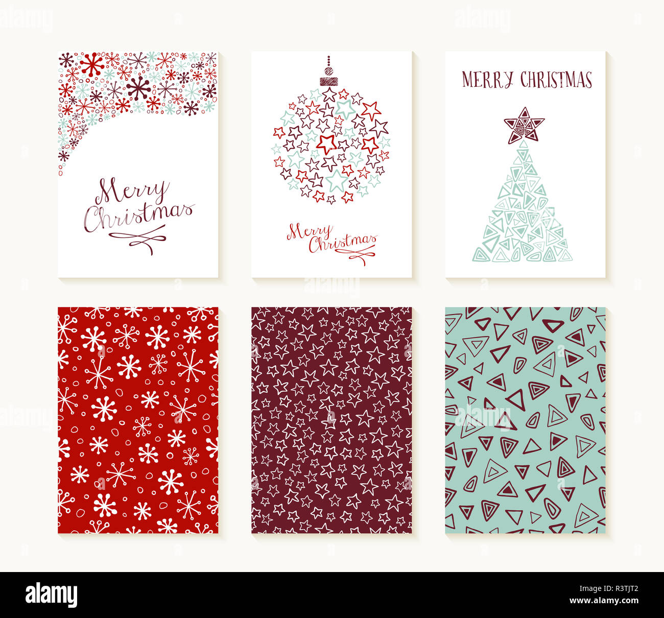 Merry christmas outline greeting card pattern set Stock Photo - Alamy