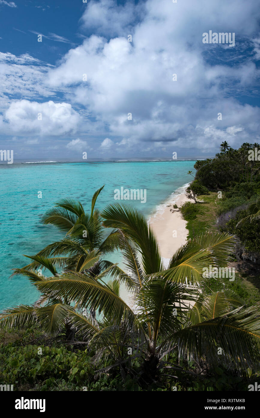 View of sand bar, ocean, and clouds from the top of a cliff on an ...