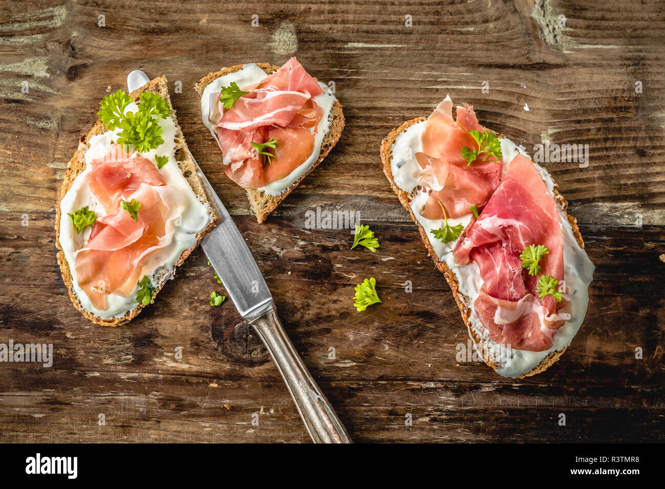 ham bread prosciutto crudo Stock Photo - Alamy