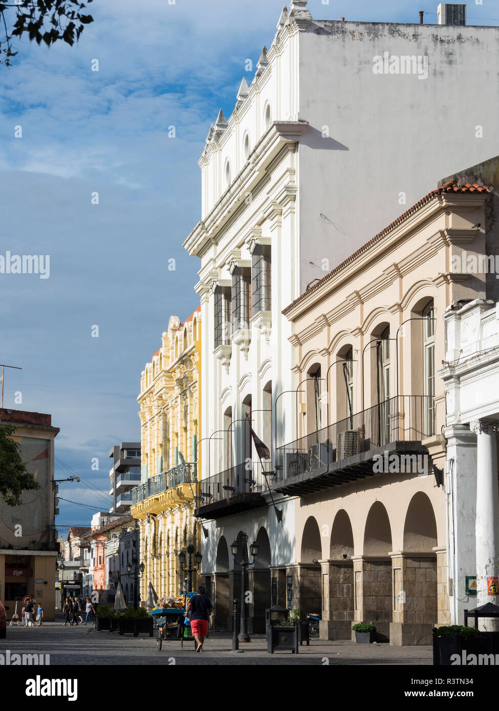 Buildings lining the plaza 9 de Julio. Town of Salta, located in the ...